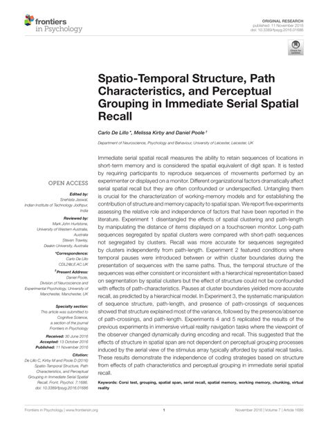 Pdf Spatio Temporal Structure Path Characteristics And Perceptual Grouping In Immediate