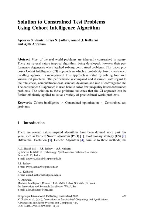 pdf solution to constrained test problems using cohort intelligence