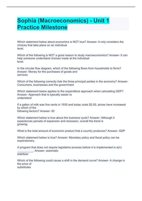 Sophia Macroeconomics Unit 1 Practice Milestone Sophia Macroeconomics Stuvia Us