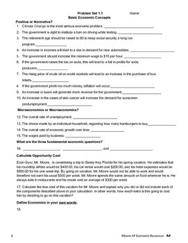 Basic Economic Concepts Unit Problem Sets Handouts TpT