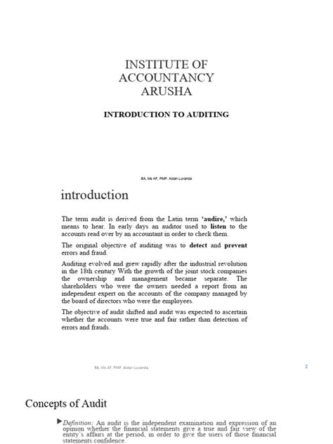 Audit Lecture One Pdf Audit Accounting