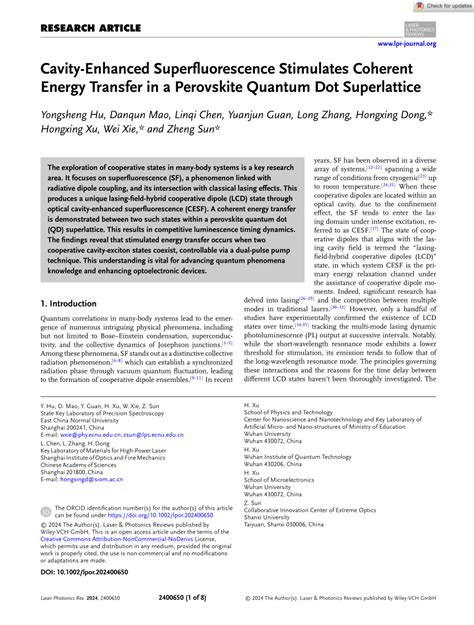 Pdf Cavity‐enhanced Superfluorescence Stimulates Coherent Energy