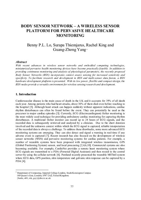 Pdf Body Sensor Network A Wireless Sensor Platform For Pervasive Healthcare Monitoring
