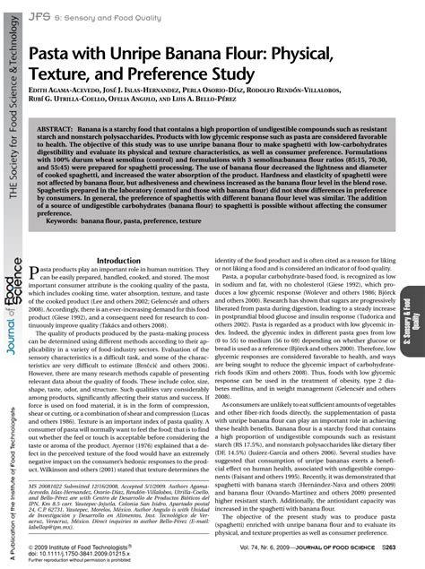 Pdf Pasta With Unripe Banana Flour Physical Texture And Preference