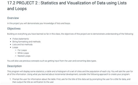 Solved PROJECT Statistics And Visualization Of Data Chegg
