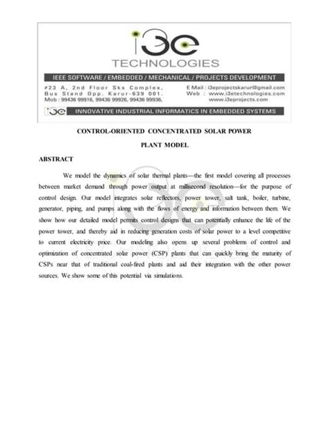 control oriented concentrated solar power plant model docx