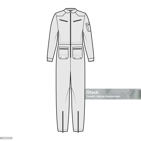 에비에이터 점프수트 전체 Dungarees 전체 길이 일반 허리 지퍼 포켓 오버사이즈 기술 패션 일러스트 0명에 대한 스톡 벡터 아트 및 기타 이미지 Istock