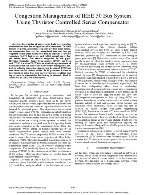 congestion management of ieee 30 bus system using thyristor controlled