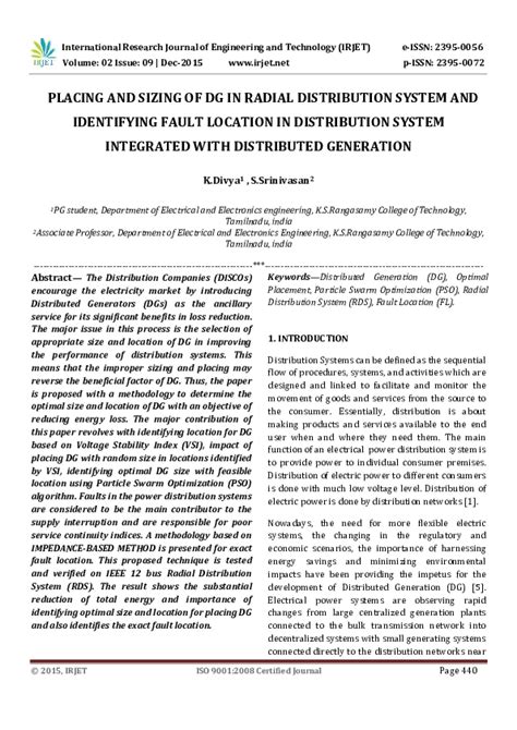 Pdf Placing And Sizing Of Dg In Radial Distribution System And Identifying Fault Location In