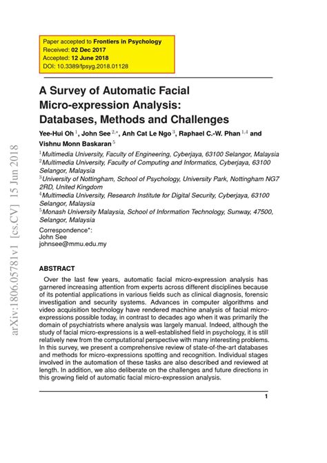 a survey of automatic facial micro expression analysis databases methods and challenges deepai