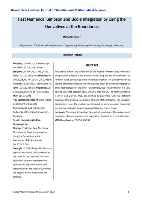 Pdf Fast Numerical Simpson And Boole Integration By Using The Derivatives At The Boundaries