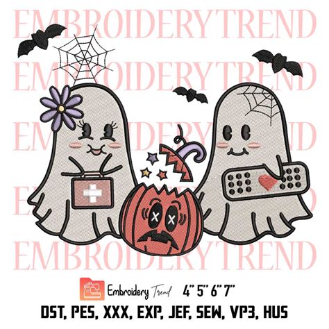 Cute Retro Ghosts Embroidery Groovy Halloween T Embroidery Embroidery Design File