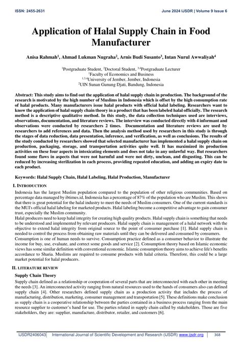 Pdf Application Of Halal Supply Chain In Food Manufacturer