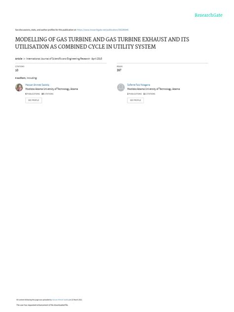 Modelling Of Gas Turbine And Gas Turbine Exhaust And Its Utilisation