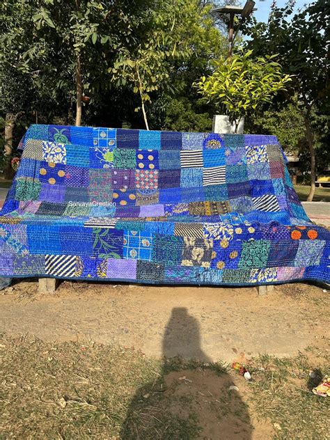 Vintage Handmade Patchwork Quilt Kantha Throw Boho Blanket Bedding
