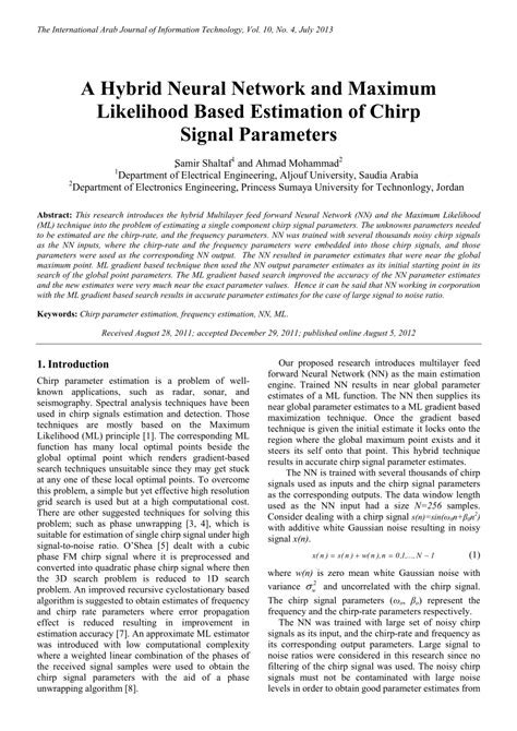 Pdf A Hybrid Neural Network And Maximum Likelihood Based Estimation Of Chirp Signal Parameters
