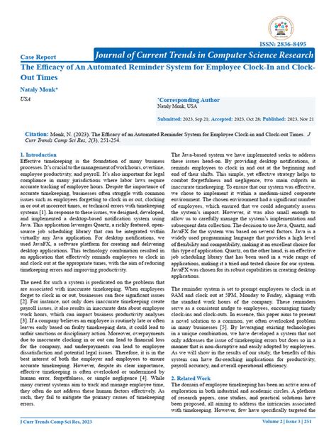 The Efficacy Of An Automated Reminder System For Employee Clockin And Clockout Times Pdf