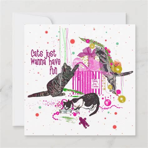 Mischievous Cats Tearing Up Christmas Decorations Holiday Card Zazzle