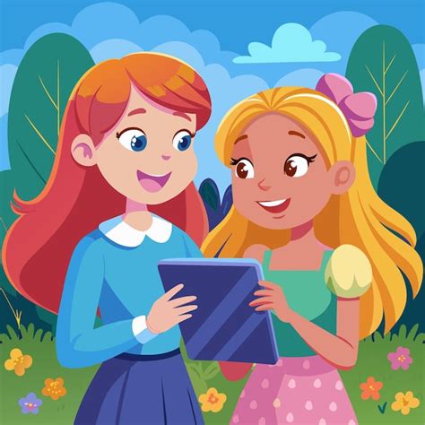 Premium Vector A Cartoon Illustration Of Two Girls Playing With A