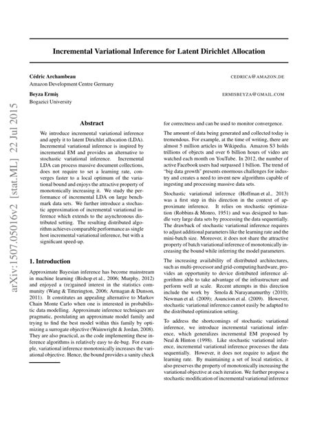 Pdf Incremental Variational Inference For Latent Dirichlet Allocation