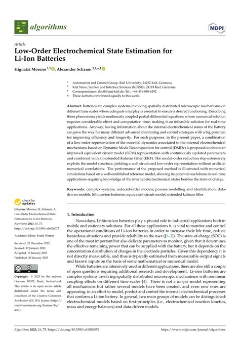 Pdf Low Order Electrochemical State Estimation For Li Ion Batteries