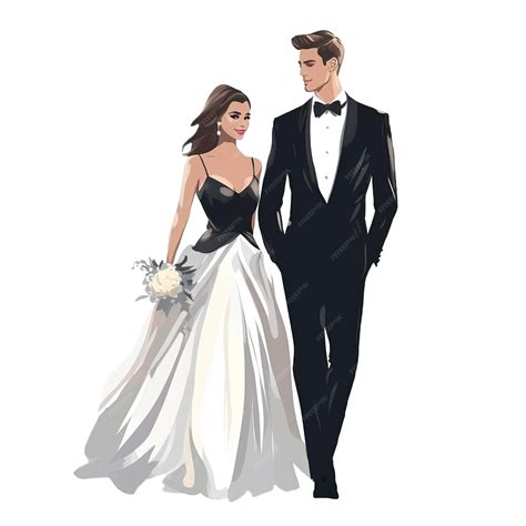 Panna Młoda Biała Suknia ślubna Z Pan Młody Czarny Garnitur Przezroczyste Tło Png Ilustracja Ai