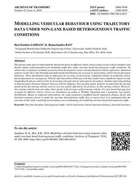 Pdf Modelling Vehicular Behaviour Using Trajectory Data Under Non Lane Based Heterogeneous