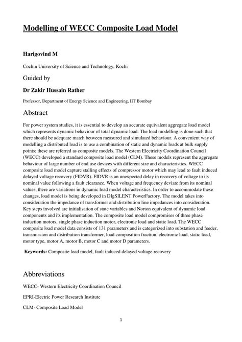Pdf Modeling Of Wecc Composite Load Model Guided By Prof Zakir