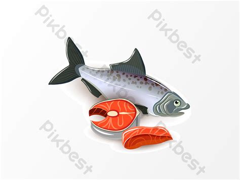 ภาพองค์ประกอบปลาแซลมอนการ์ตูนวาดด้วยมือ เทมเพลต แบบ Ai ดาวน์โหลดฟรี Pikbest