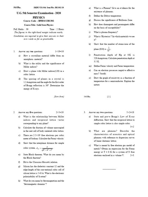 Bsc 5th Semester Question Paper Cbcs Solid State Pdf Government Of