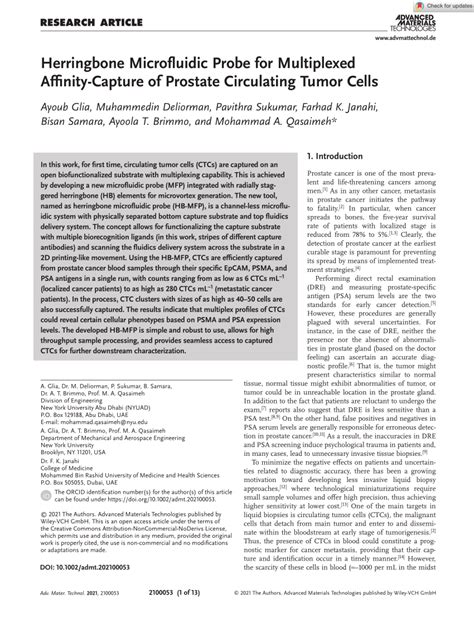 Pdf Herringbone Microfluidic Probe For Multiplexed Affinity‐capture Of Prostate Circulating