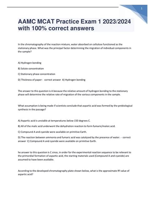 Aamc Mcat Practice Exam 1 2023 2024 With 100 Correct Answers Aamc Mcat Stuvia Us