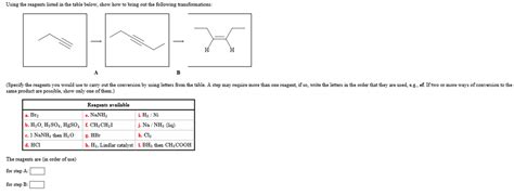solved using the reagents listed in the table below show