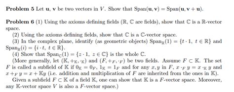 Solved Problem 5 Let U V Be Two Vectors In V Show That Chegg Com