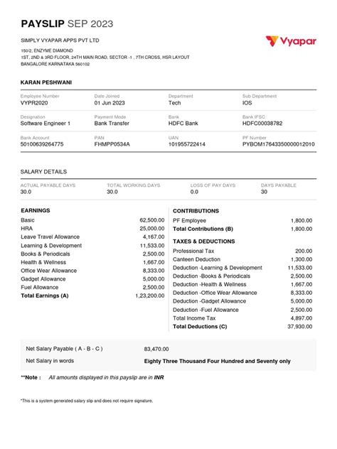 Karan Peshwani Payslip Sep 2023 Pdf Tax Deduction Salary