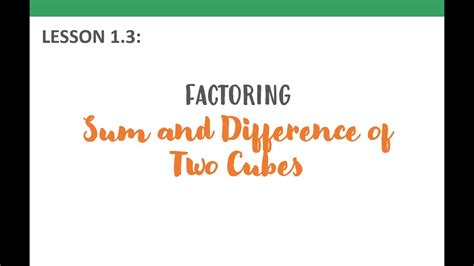 Factoring Polynomials SUM AND DIFFERENCE OF TWO CUBES SDTC Part YouTube