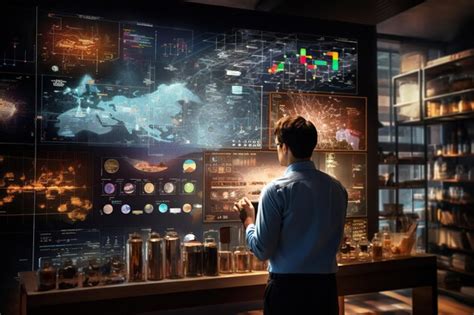 Premium Ai Image A Man Standing In Front Of A Big Futuristic Display
