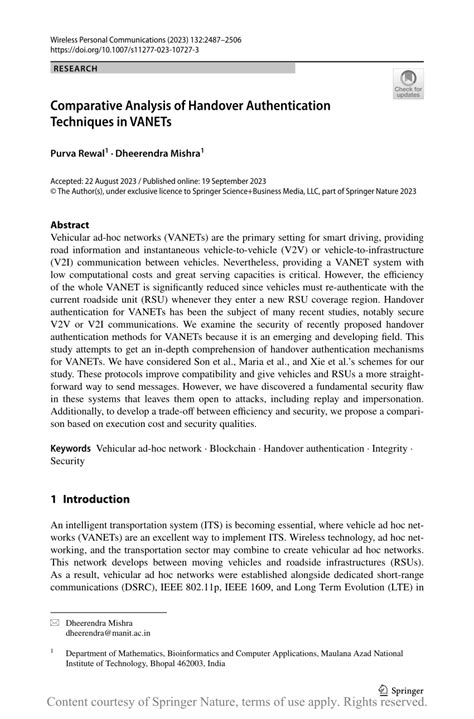 Comparative Analysis Of Handover Authentication Techniques In Vanets Request Pdf