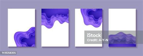 종이 컷 스타일의 추상적 인 배경 세트 3d 전단지 컬렉션 보라색과 흰색 색상의 물결과 부드러운 그림자 계층화된 곡선 모양 직사각형 구성을 사용한 벡터 그림 배경 주제에