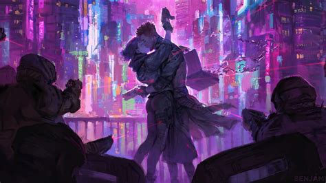 Cyberpunk Couple Kiss Sci Fi City 4k 43078 Wallpaper 4k Hd
