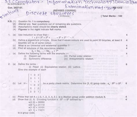 Test Paper Discrete Structures And Graph Theory Mumbai University Computer Science