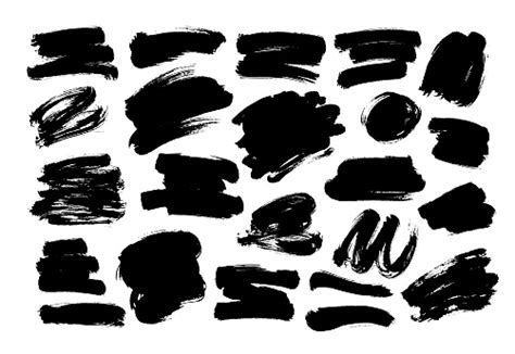 손으로 그린 벡터 브러시 스트로크 컬렉션입니다 잉크 그림입니다 브러시 스트로크 텍스트 상자입니다 붓에 대한 스톡 벡터 아트 및