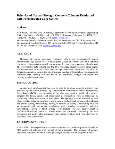 Pdf Behavior Of Normal Strength Concrete Columns Reinforced With Prefabricated Cage System