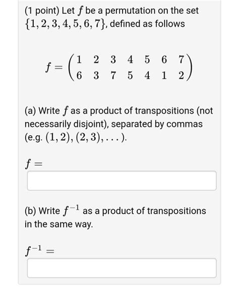 Solved 1 Point Let F Be A Permutation On The Set 1 2 3