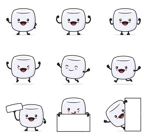 Premium Vector Cute Marshmallow Cartoon With Happy Facial Expressions