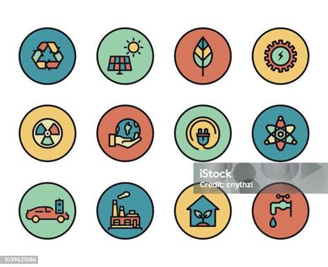 생태 및 에너지 선 아이콘 세트입니다 현대 컬러 플랫 디자인 선형 그림 컬렉션입니다 스트로크 기호 팩의 벡터 개념을 설명 합니다 프리미엄 품질 웹 그래픽 자료입니다 개념에
