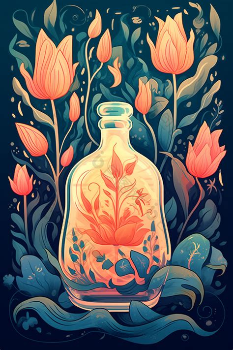 被植物环绕的香水瓶插画高清图片下载 包图网