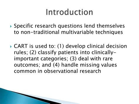 Classification And Regression Tree Analysis In Biomedical Research PPT