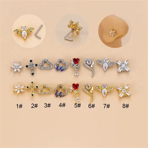 20g 피어싱 스테인레스 스틸 L로드 코 스터드 크로스 스네이크 박쥐 지르콘 코 링 콧구멍 피어싱 고스 바디 쥬얼리 여성용