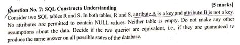 Solved Question No SQL Constructs Understanding Marks Chegg